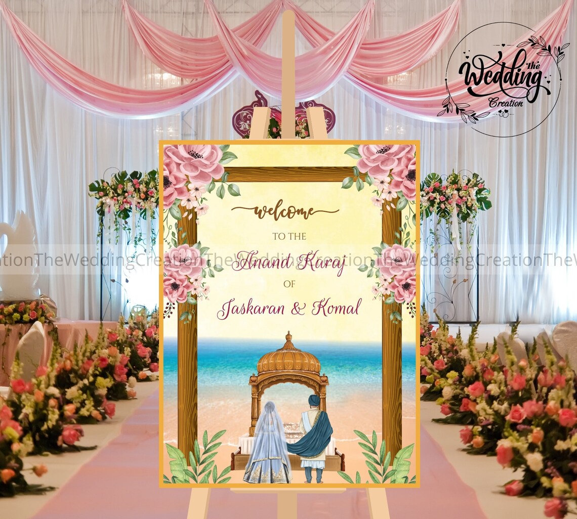 Anand Karaj Signs as Punjabi Signs, Sikh Wedding Welcome Signs, Anand ...