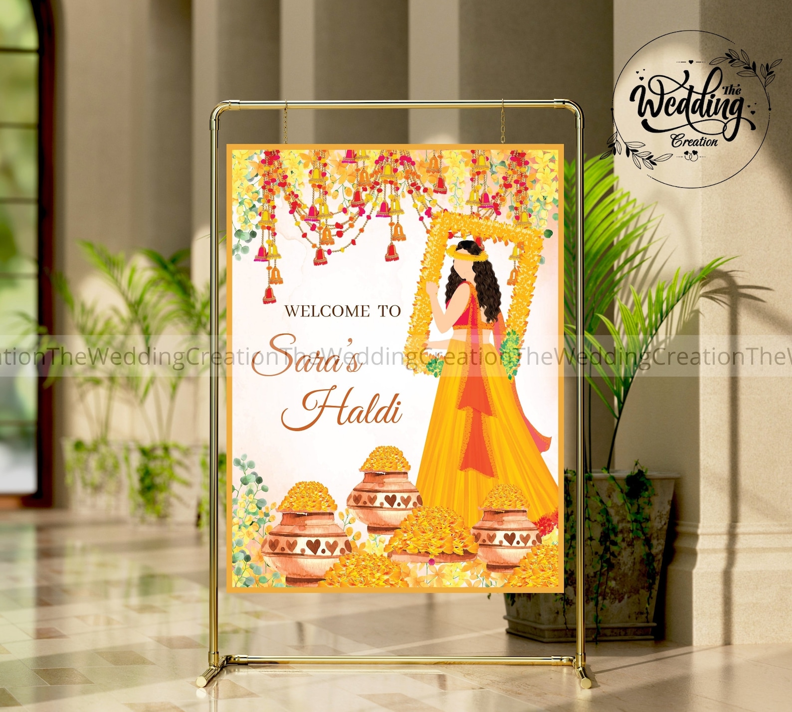 Haldi Signage Board, Haldi Floral Welcome Signage, Bridal Haldi Decor ...