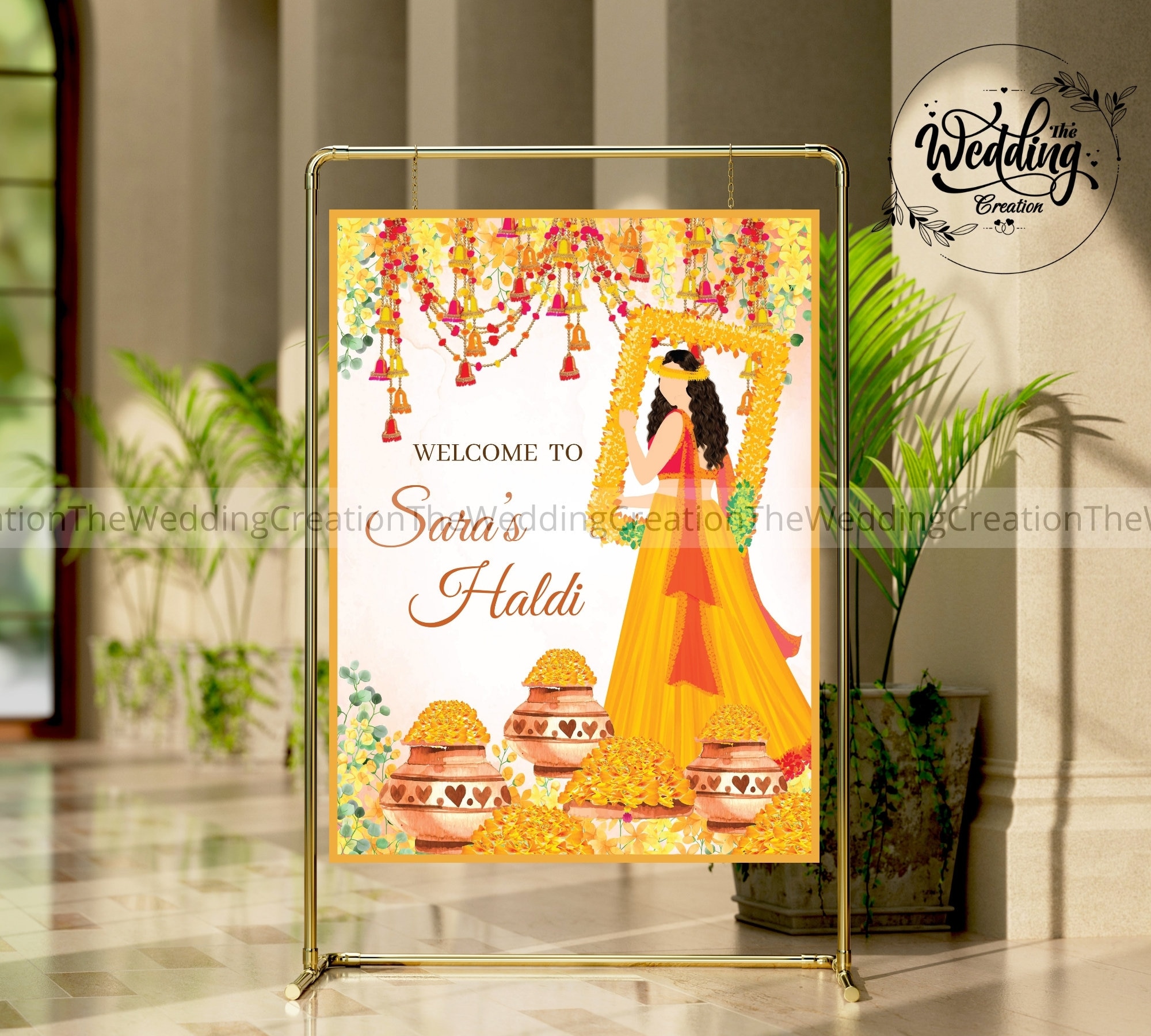 Haldi Signage Board, Haldi Floral Welcome Signage, Bridal Haldi Decor Entry Sign Board, Haldi ...
