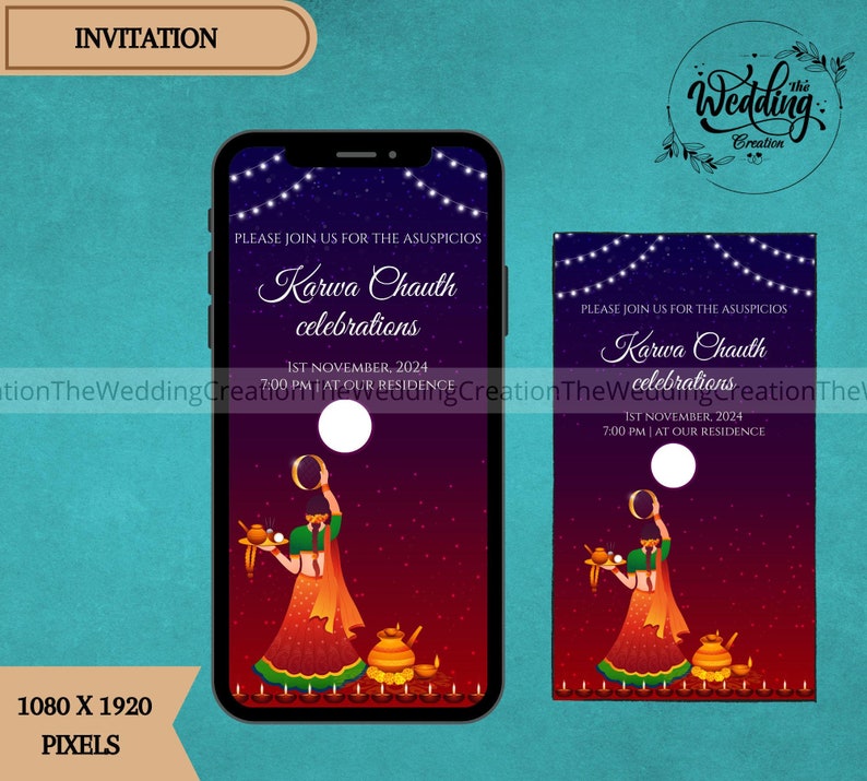 Digital Karva Chauth Invitations, Karwa Chauth Invites, Digital Karwa ...