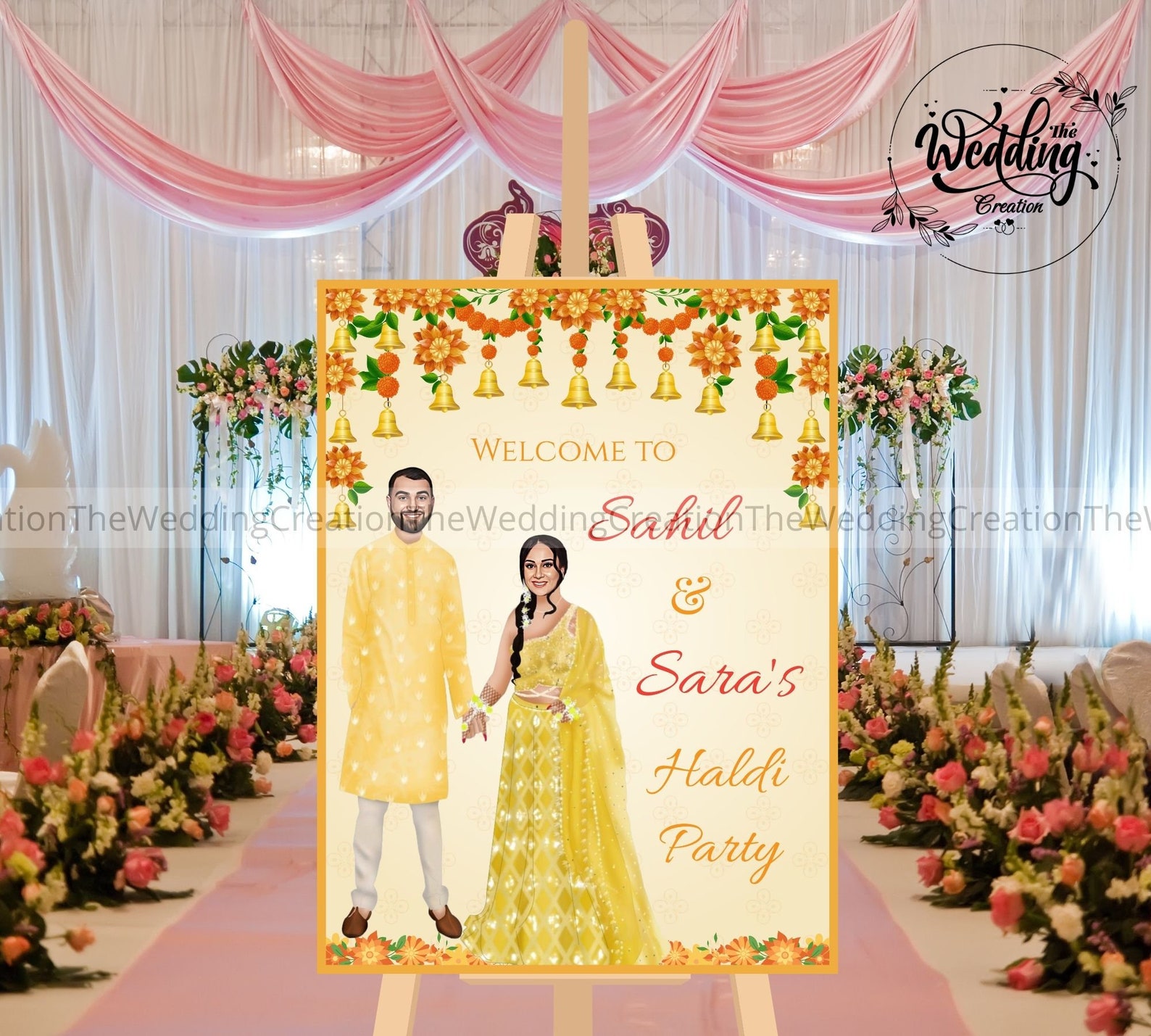 Haldi Party Signage, Haldi Floral Welcome Signage, Indian Haldi Decor ...