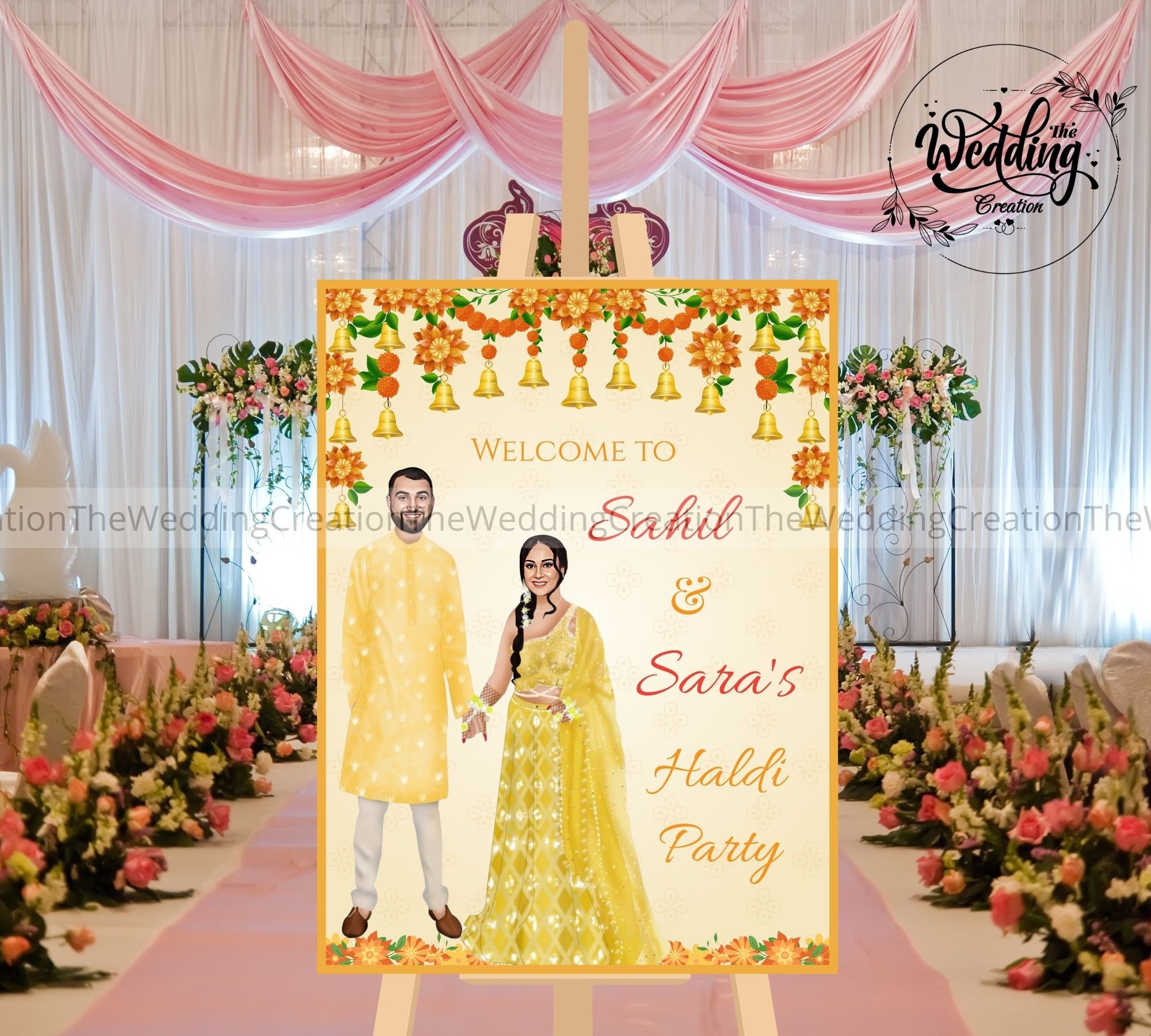 Haldi Party Signage, Haldi Floral Welcome Signage, Indian Haldi Decor ...