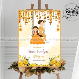 Haldi Welcome Signages, Haldi Signage Board, Haldi Floral Welcome ...