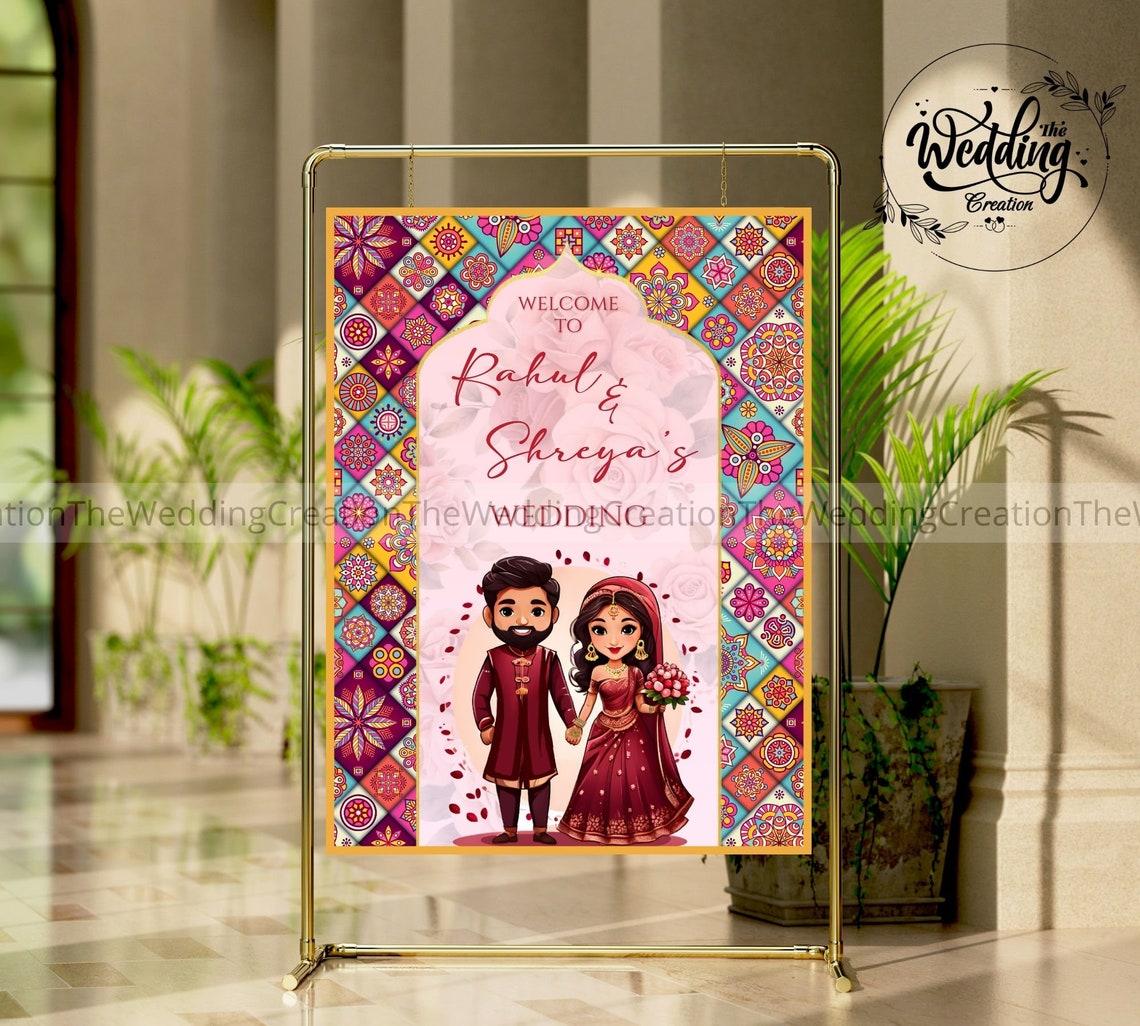 Indian Couple Theme Welcome Signs, Indian Wedding Signage Board, Hindu ...