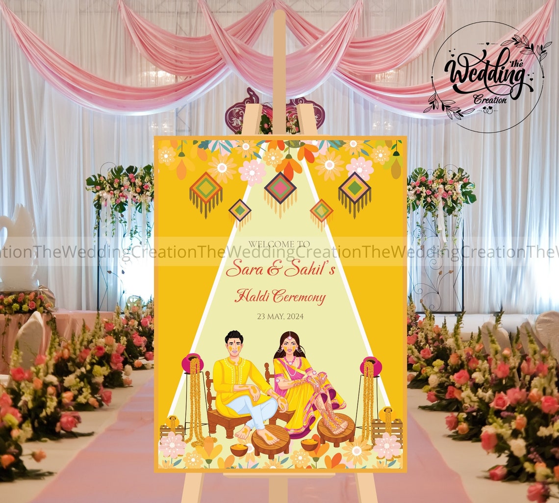 Haldi Signage Board, Haldi Floral Welcome Signage, Indian Haldi Decor ...