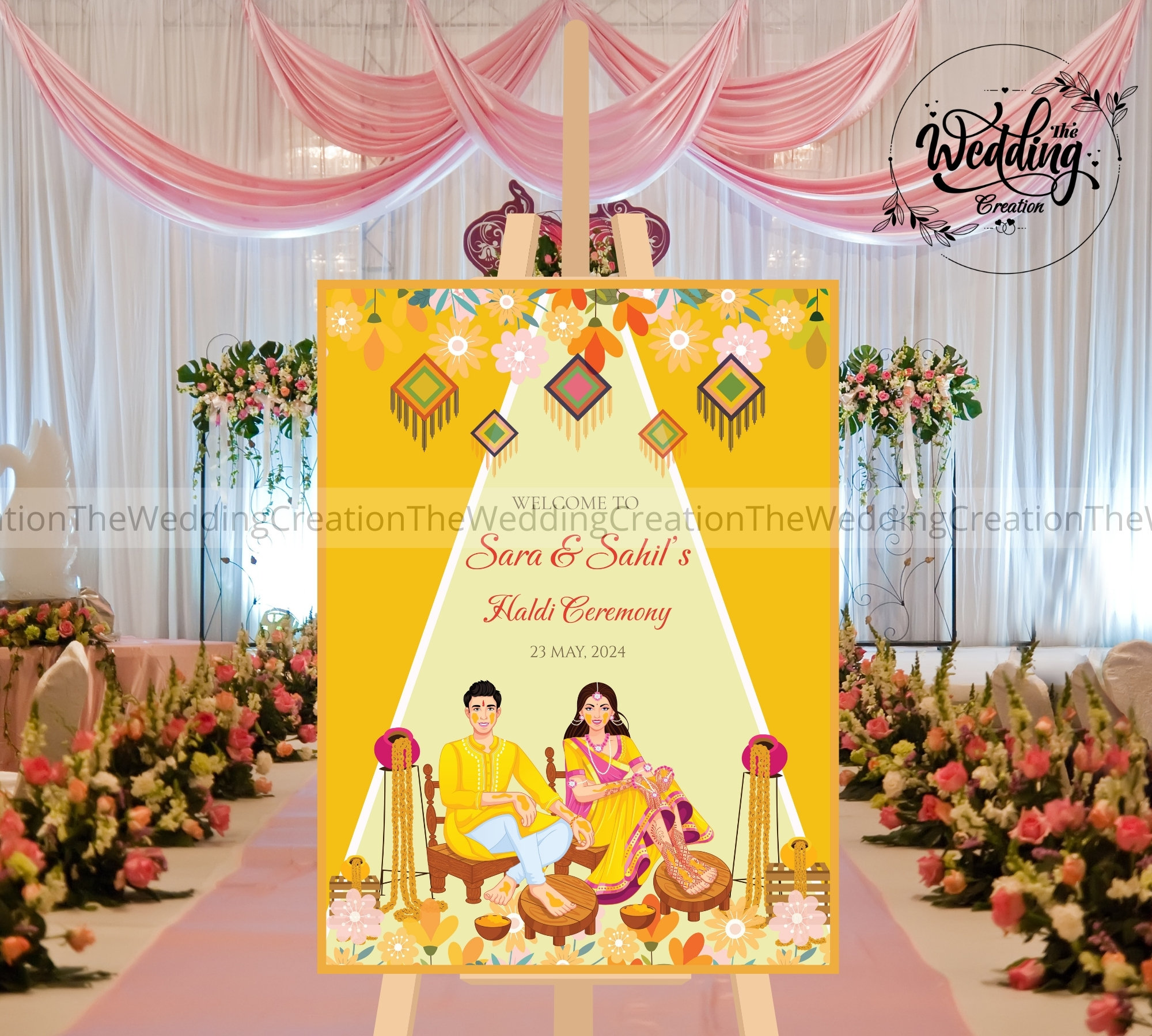 Haldi Signage Board, Haldi Floral Welcome Signage, Indian Haldi Decor ...