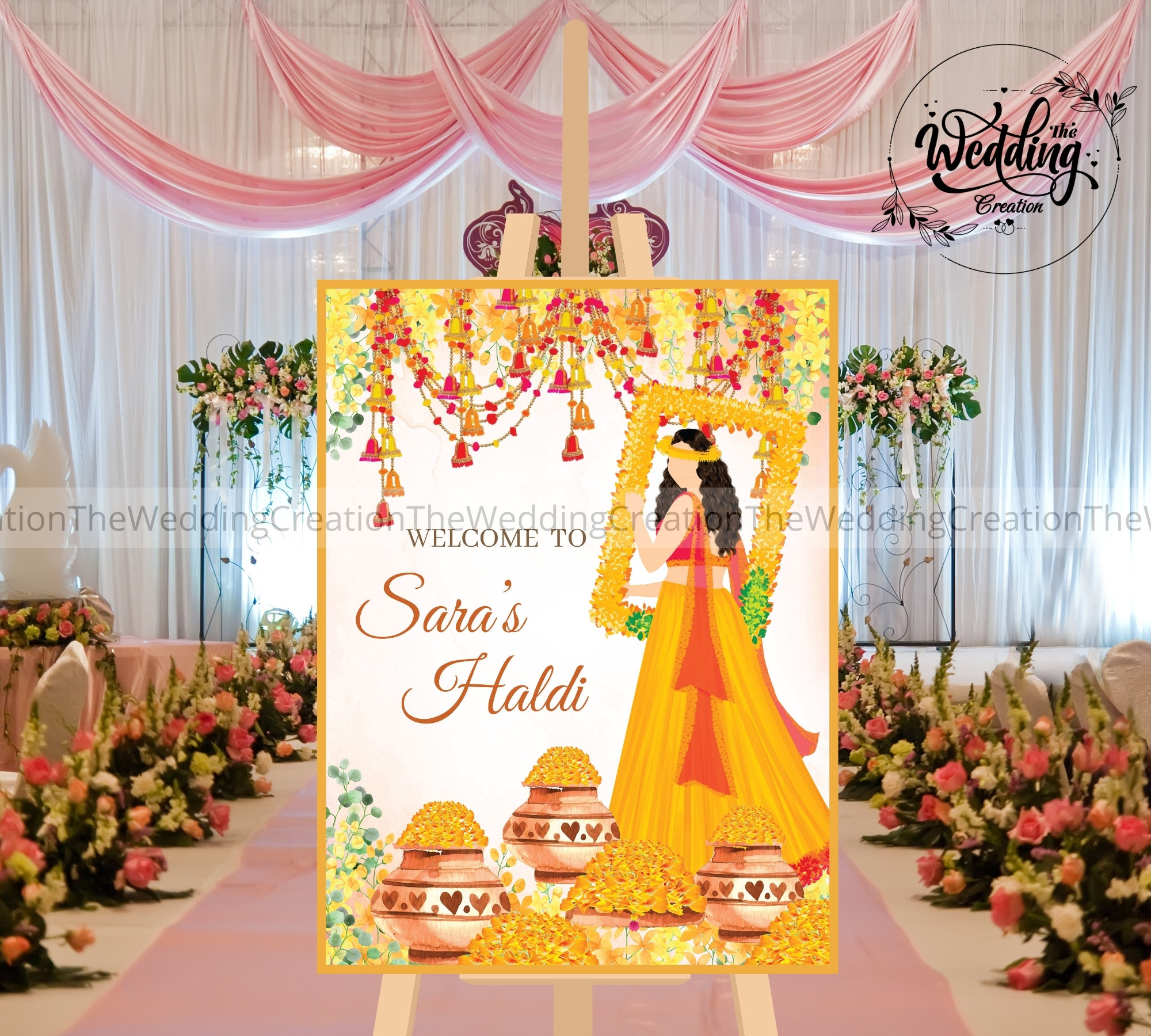 Haldi Signage Board, Haldi Floral Welcome Signage, Bridal Haldi Decor ...