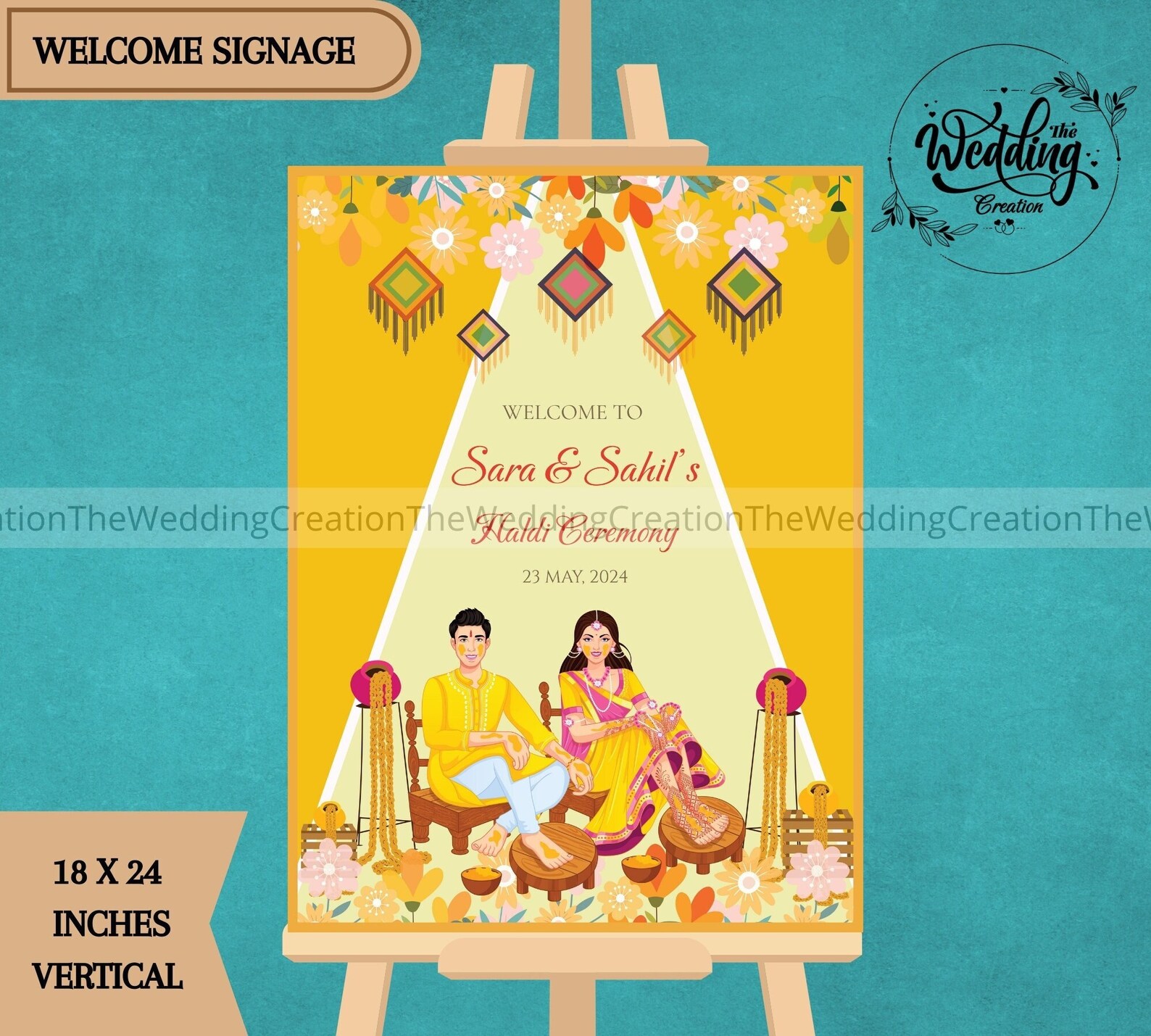 Haldi Signage Board, Haldi Floral Welcome Signage, Indian Haldi Decor ...