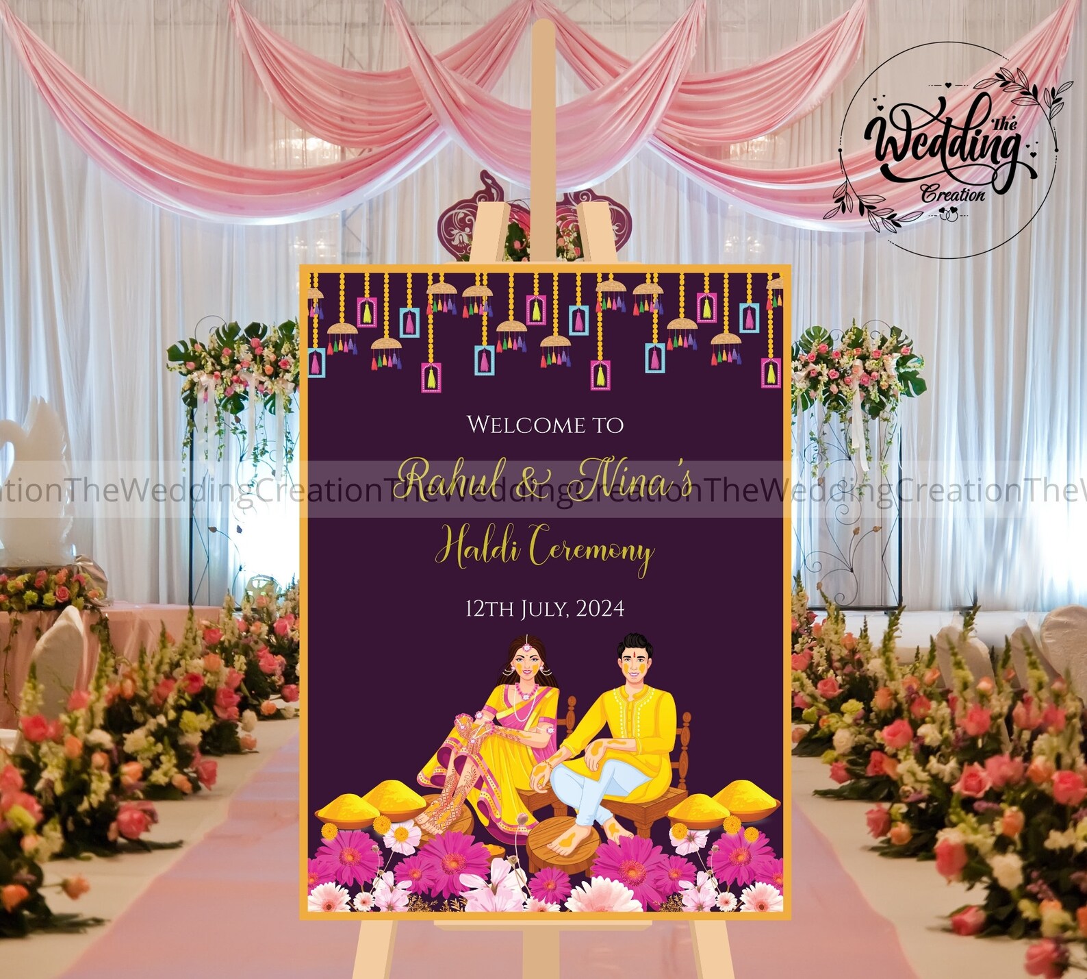 Indian Haldi Decor Entry Sign Board, Haldi Signage Board, Haldi Floral ...