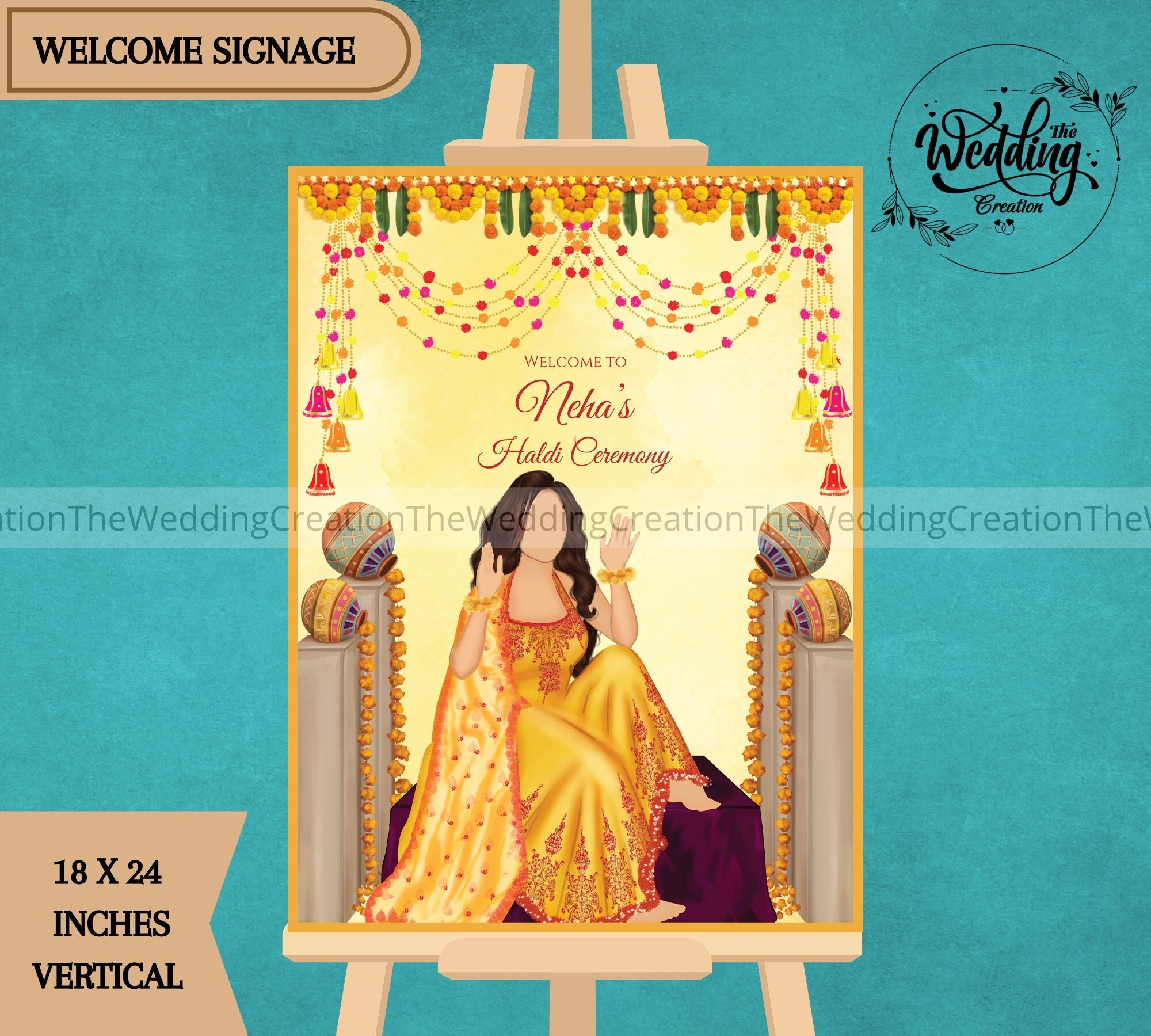 Haldi Floral Welcome Signage, Haldi Signage Board, Bridal Haldi Decor ...