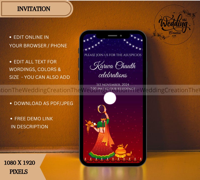 Digital Karva Chauth Invitations, Karwa Chauth Invites, Digital Karwa ...