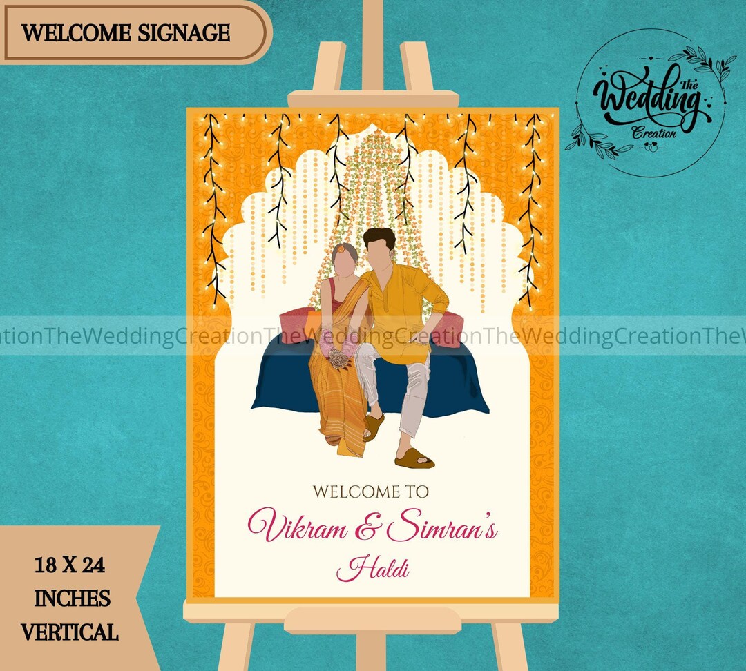 Haldi Signs, Haldi Floral Welcome Signage, Bridal Haldi Decoration Sign ...