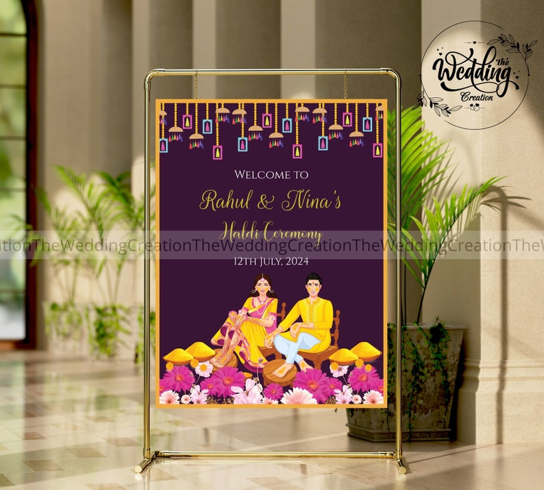 Indian Haldi Decor Entry Sign Board, Haldi Signage Board, Haldi Floral ...