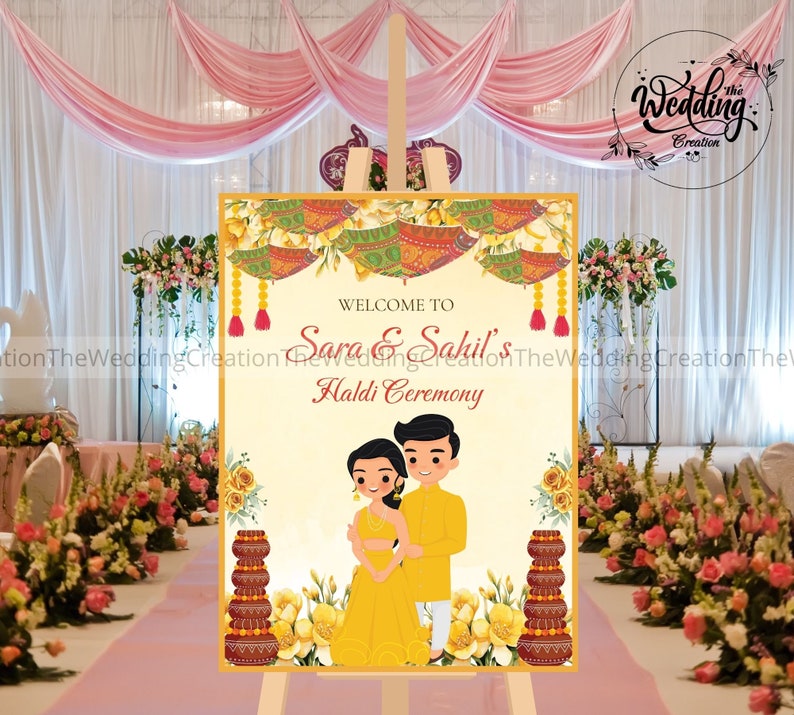 Haldi Ceremony Welcome Signs, Haldi Signage Board, Haldi Floral Welcome ...