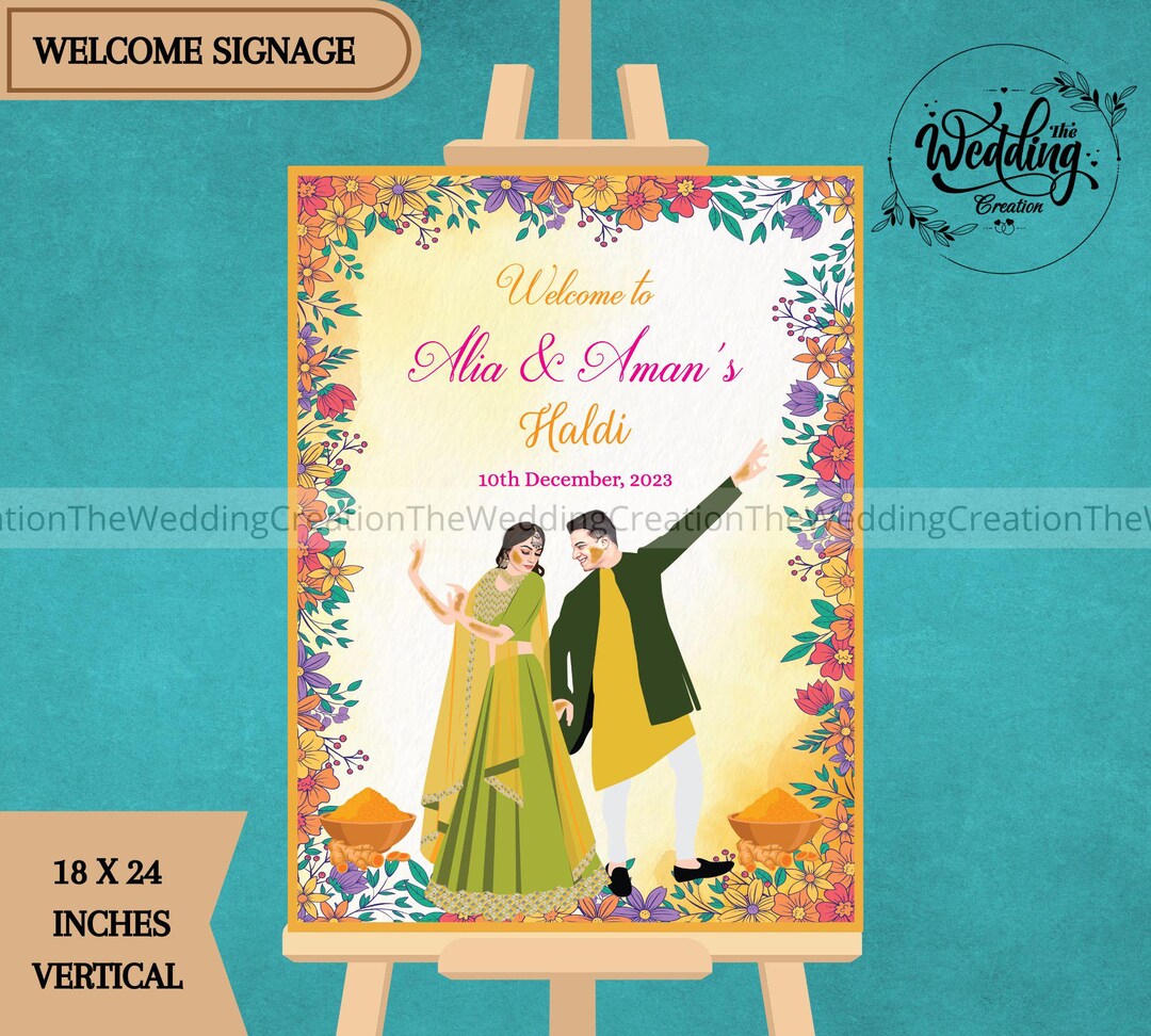 Haldi Ceremony Welcome Signage, Haldi Signage Board, Haldi Floral ...