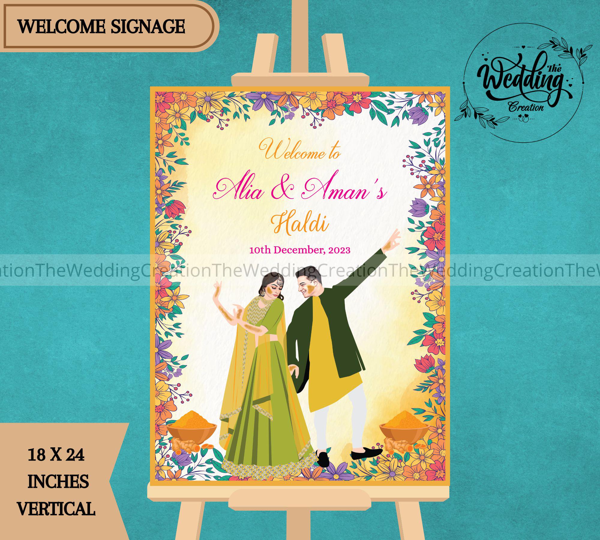 Haldi Ceremony Welcome Signage, Haldi Signage Board, Haldi Floral ...