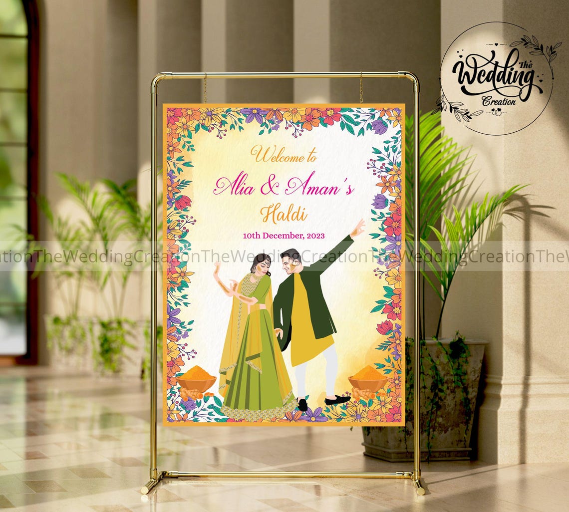 Haldi Ceremony Welcome Signage, Haldi Signage Board, Haldi Floral ...