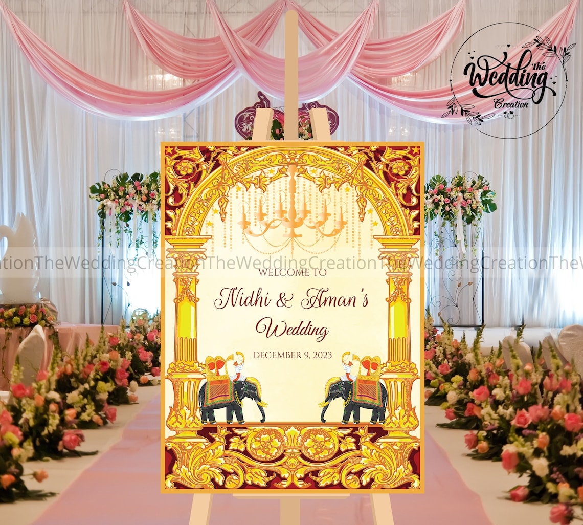 Indian Wedding Signage Board, Hindu Wedding Welcome Sign, Indian Theme ...