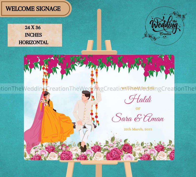 Haldi Welcome Signs, Haldi Signage Board, Indian Couple Haldi Decor ...