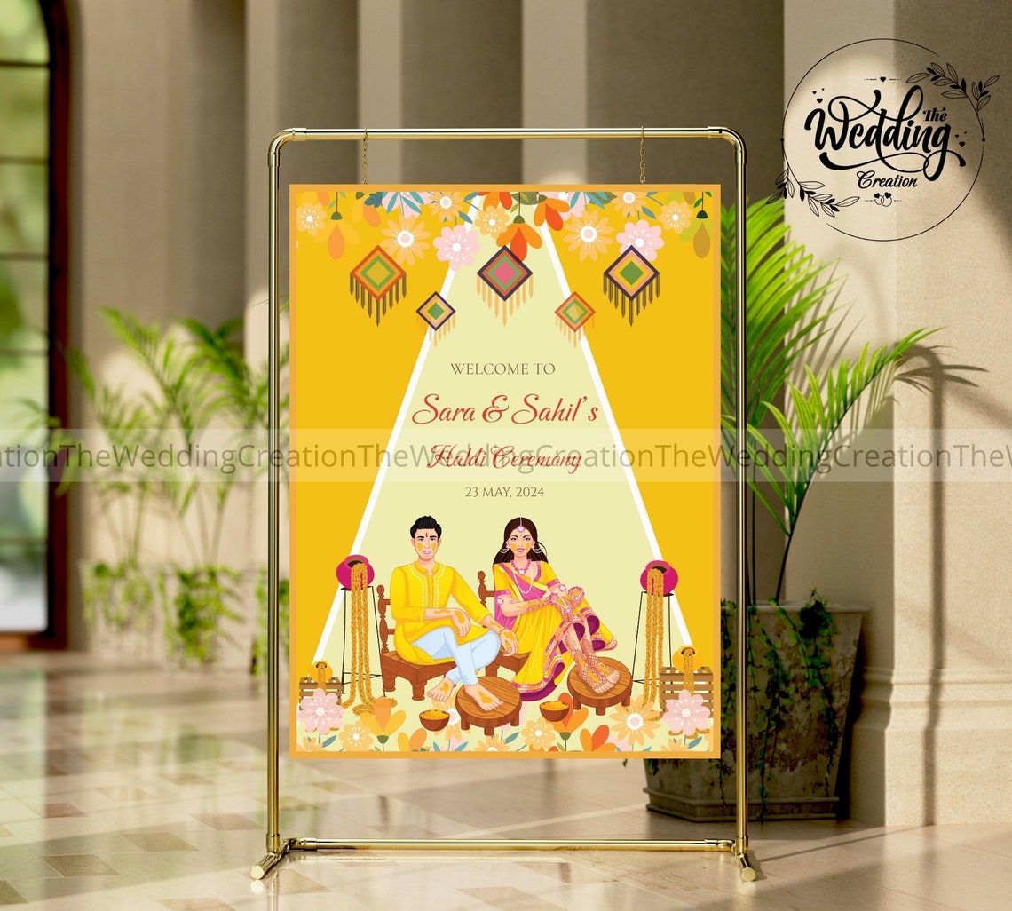 Haldi Signage Board, Haldi Floral Welcome Signage, Indian Haldi Decor ...