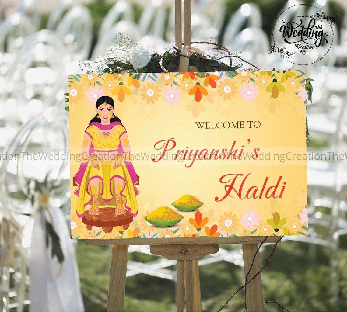 Bridal Haldi Decor Entry Sign Board, Haldi Signage Board, Haldi Welcome ...