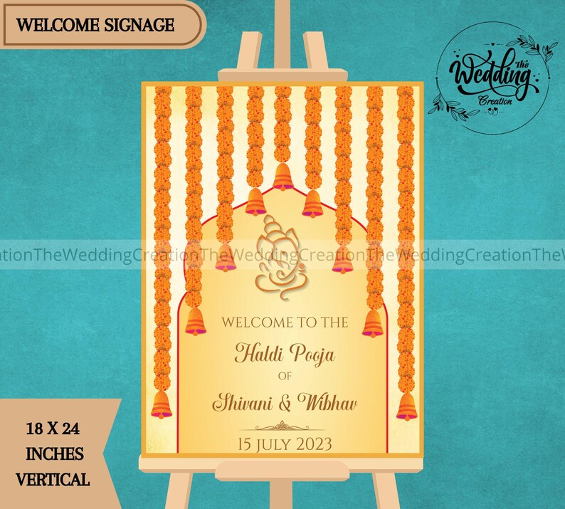 Ganesh Puja Signages, Haldi Floral Welcome Signs, Indian Haldi Decor ...