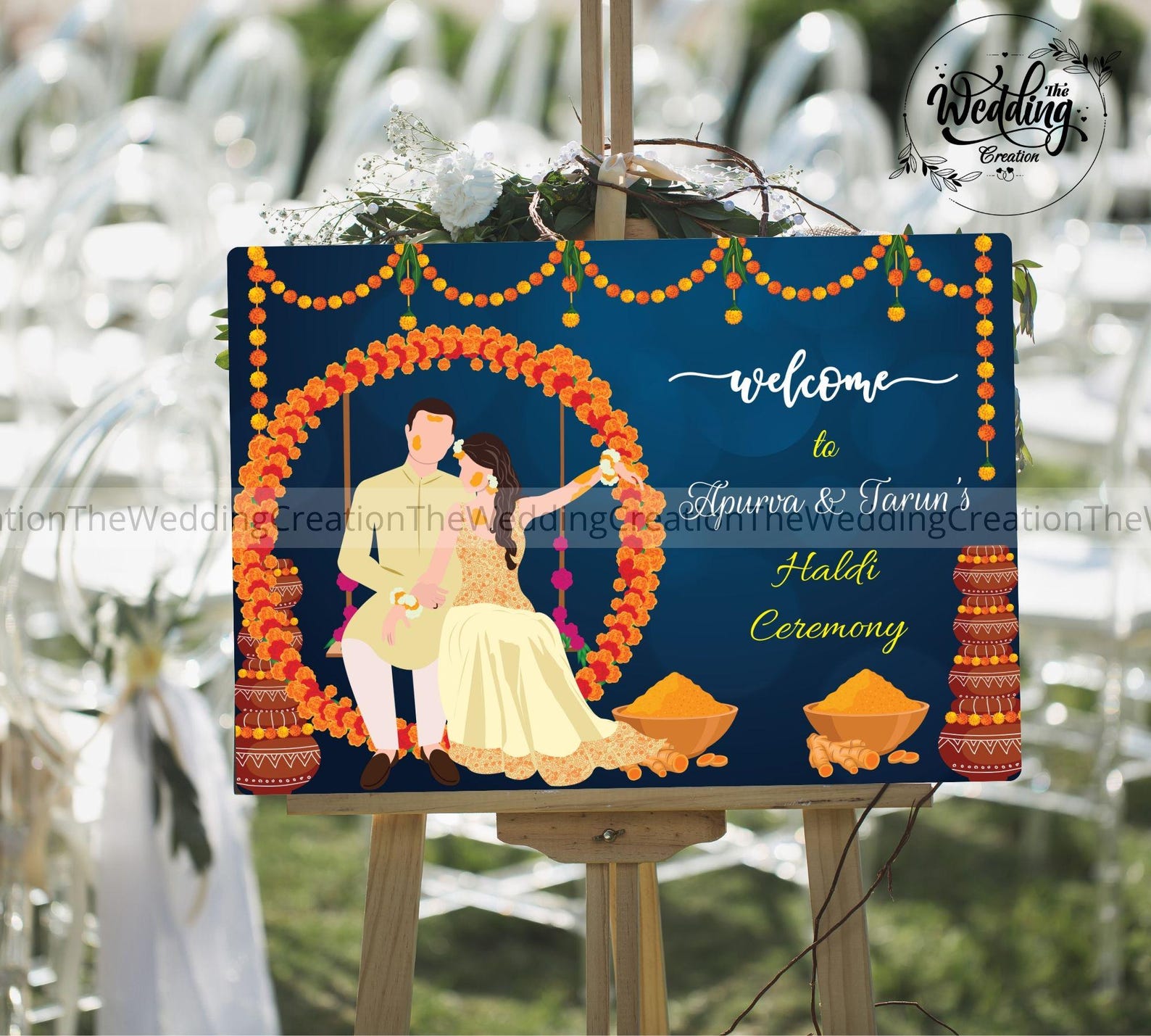 Haldi Signage Board, Haldi Welcome Signs, Indian Couple Haldi Decor ...