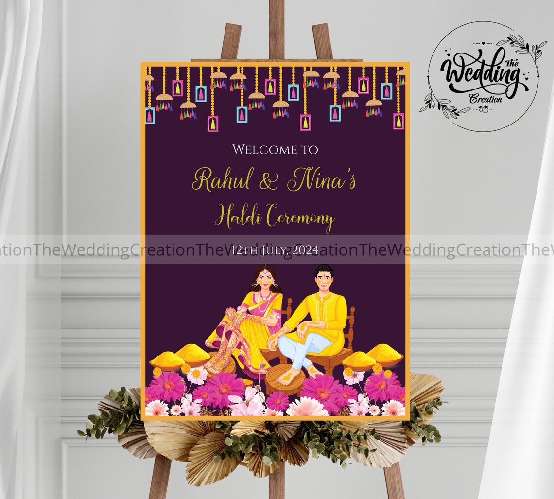Indian Haldi Decor Entry Sign Board, Haldi Signage Board, Haldi Floral ...