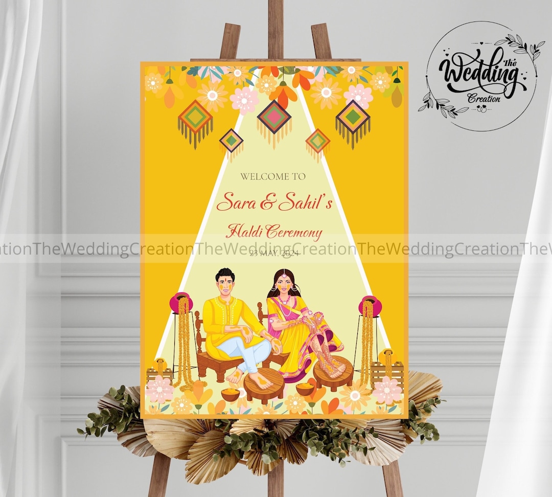 Haldi Signage Board, Haldi Floral Welcome Signage, Indian Haldi Decor Entry Sign Board, Haldi ...