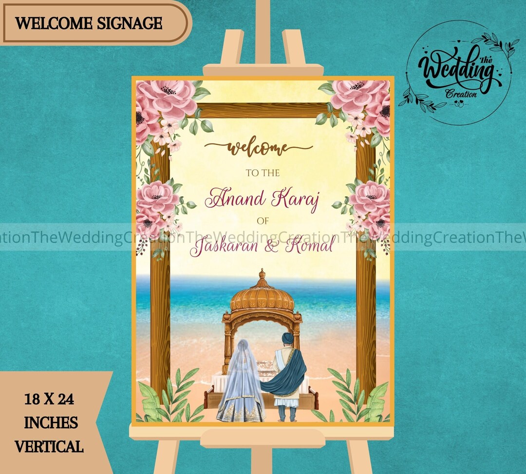 Anand Karaj Signs as Punjabi Signs, Sikh Wedding Welcome Signs, Anand ...