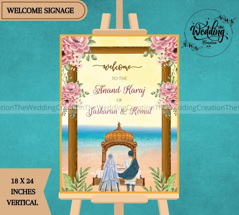 Anand Karaj Signs as Punjabi Signs, Sikh Wedding Welcome Signs, Anand ...