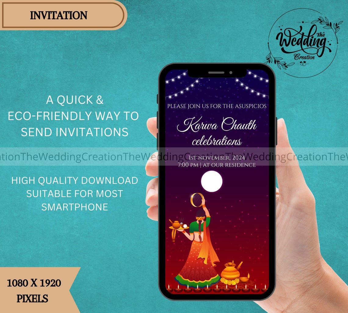 Digital Karva Chauth Invitations, Karwa Chauth Invites, Digital Karwa ...