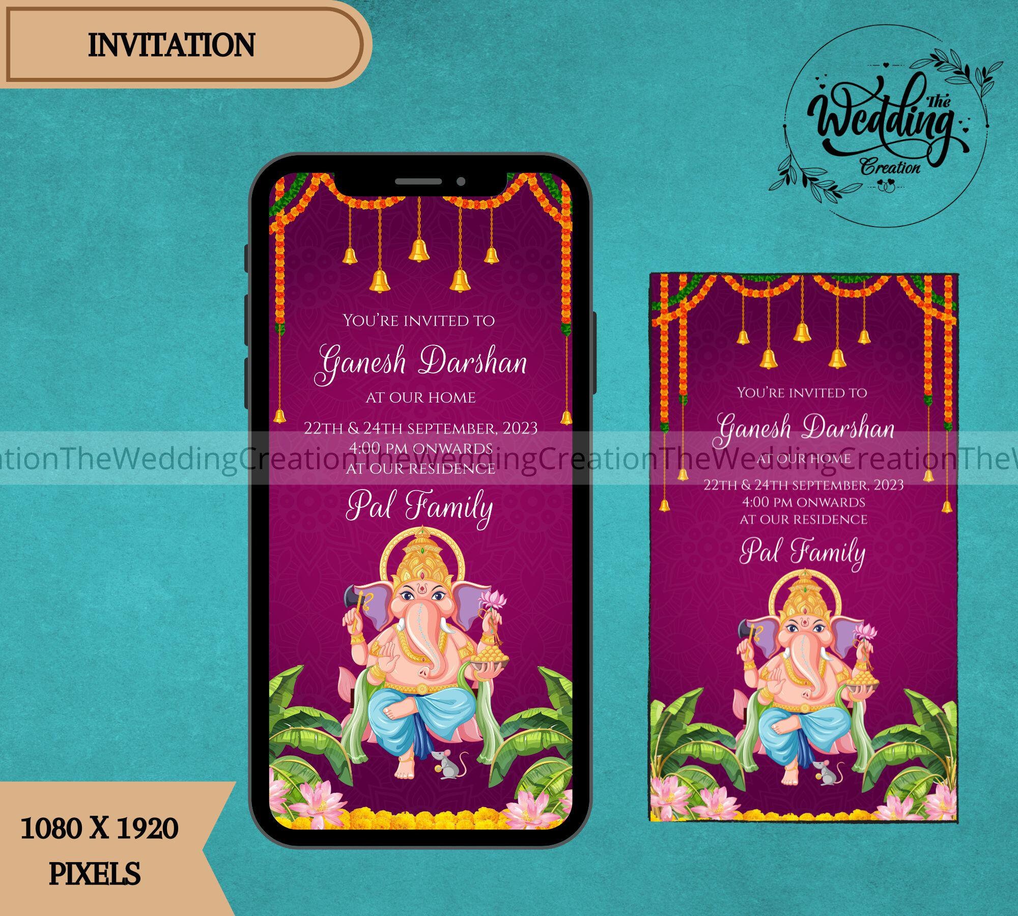 Ganesh Chaturthi Invitation Ganesh Darshan Card, Ganesha Invitations as ...