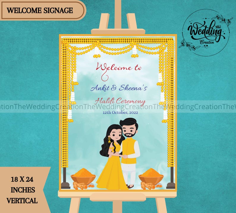 Haldi Welcome Sign, Haldi Signage Board, Indian Couple Haldi Decor ...