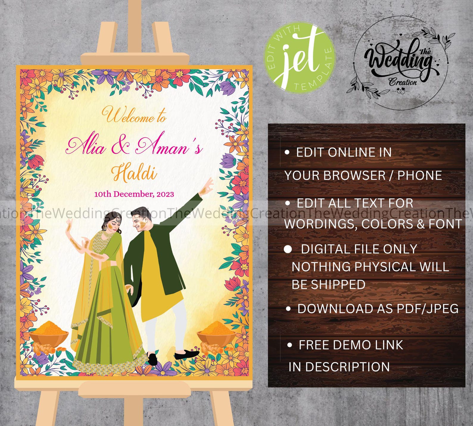 Haldi Ceremony Welcome Signage, Haldi Signage Board, Haldi Floral ...