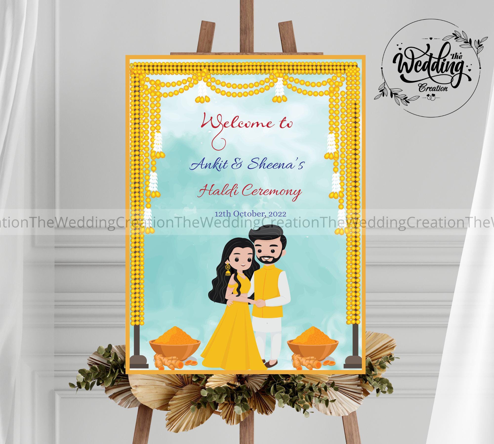 Haldi Welcome Sign, Haldi Signage Board, Indian Couple Haldi Decor ...