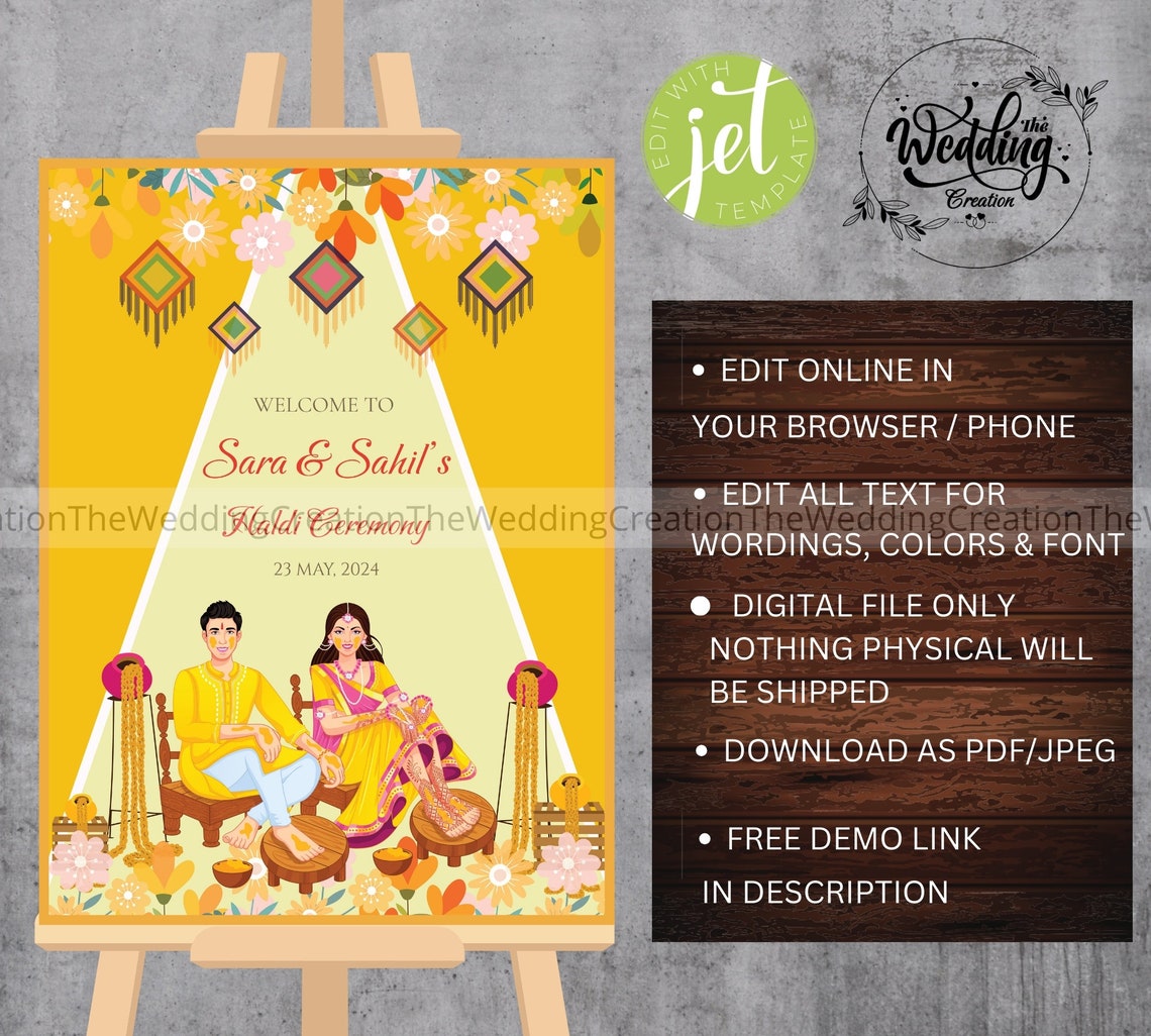 Haldi Signage Board, Haldi Floral Welcome Signage, Indian Haldi Decor ...