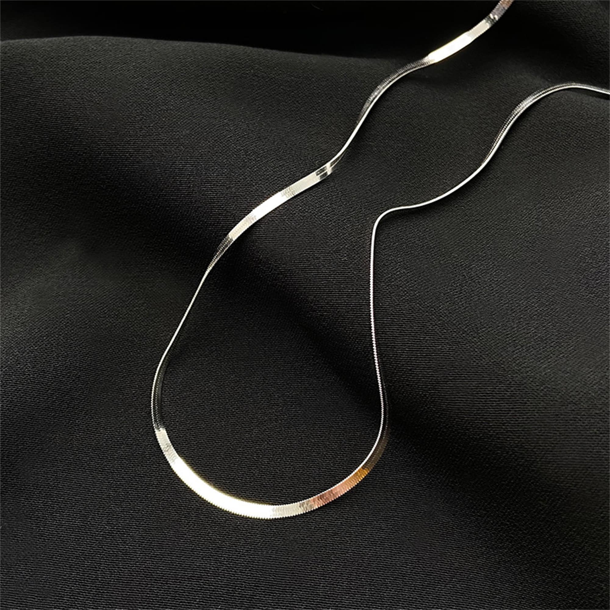 Sterling Silver Snake Chain Necklace, Flat Snake Chain Necklace ...