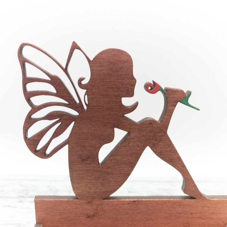 Fairy Smelling Rose Business Card Holder: Engraved Moon, Birch Wood ...