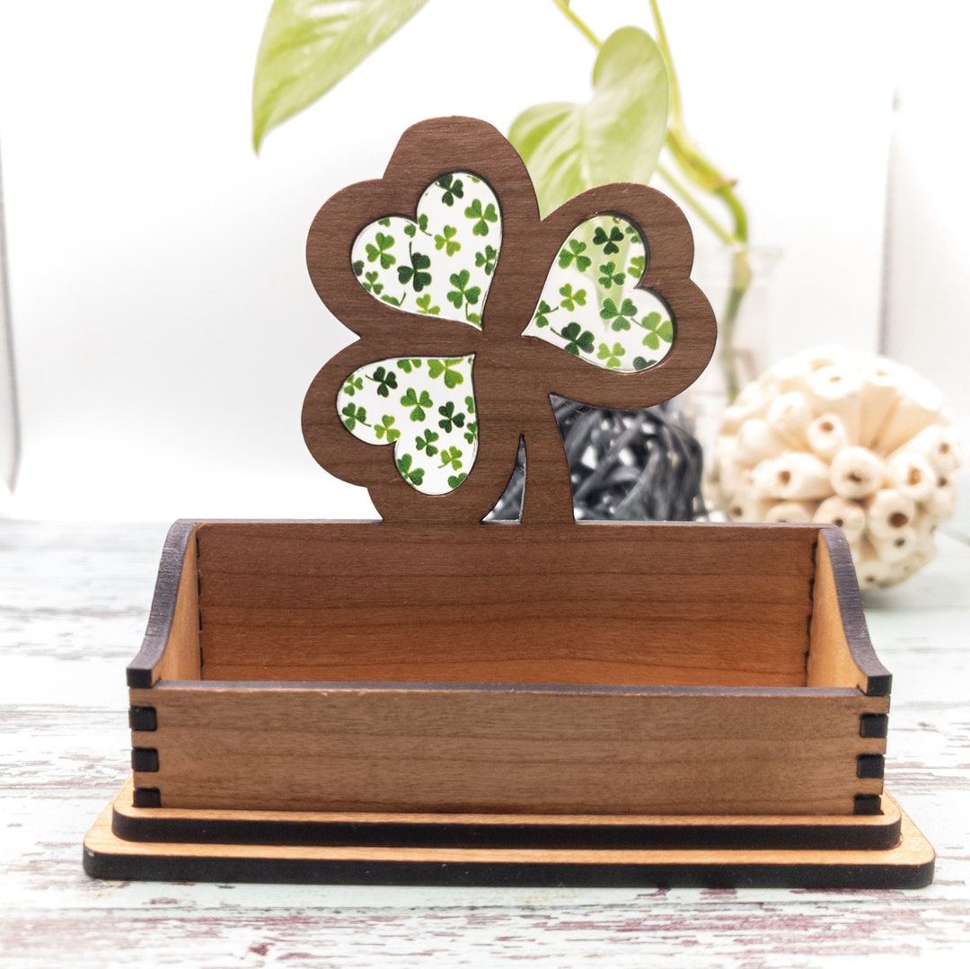Shamrock Business Card Holder: Cherry Wood Irish Desk Decor - Etsy