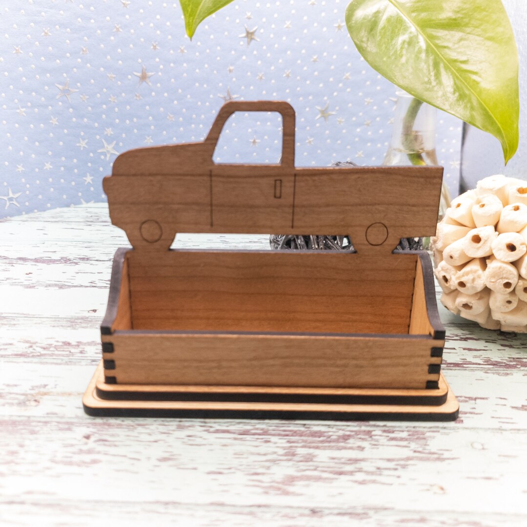Cherry Wood Pickup Truck Business Card Holder: Personalized Desk ...