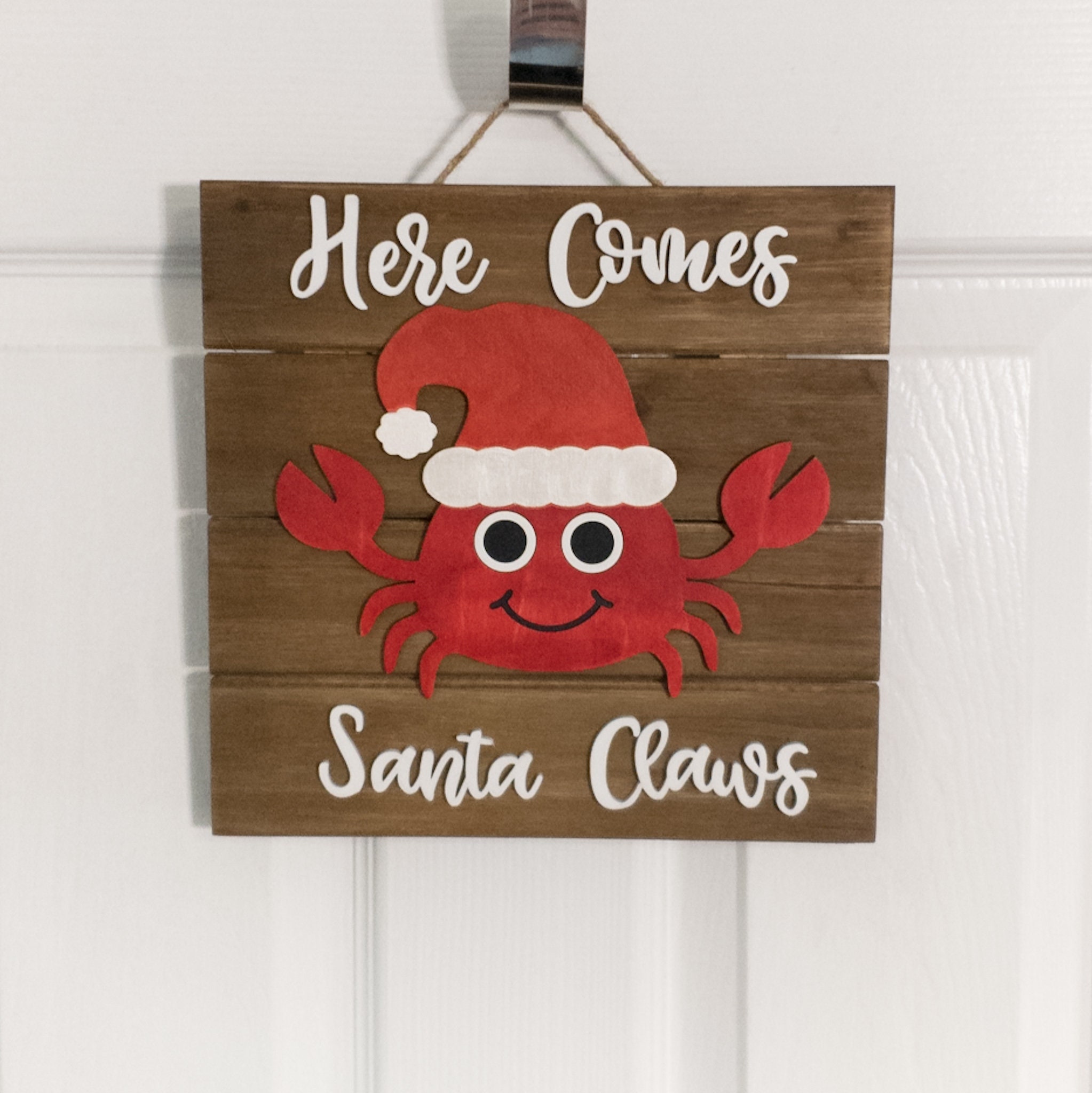 Santa Claws Crab Sign: Coastal Christmas Wood Plank Wall Art - Etsy