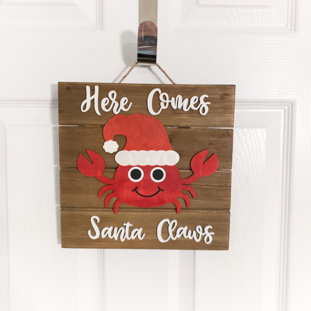 Santa Claws Crab Sign: Coastal Christmas Wood Plank Wall Art - Etsy
