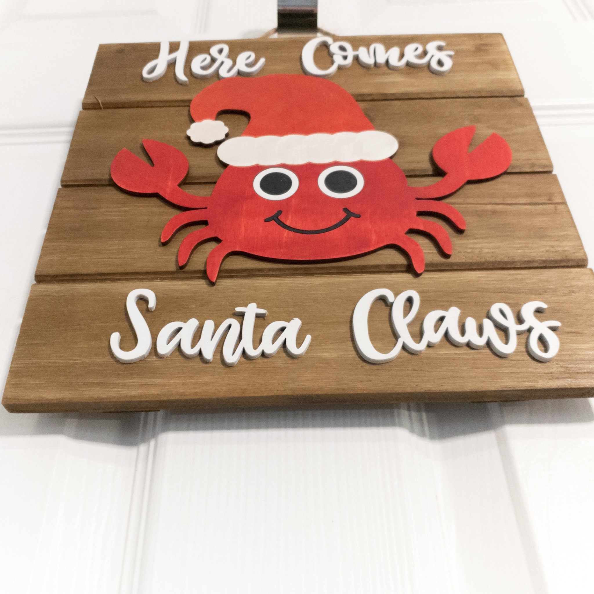 Santa Claws Crab Sign: Coastal Christmas Wood Plank Wall Art - Etsy
