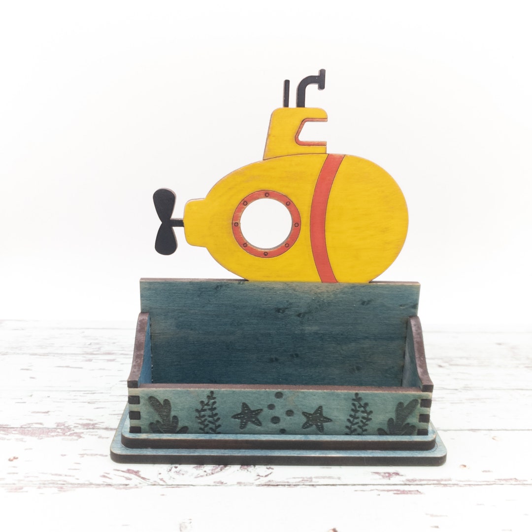 Yellow Submarine Business Card Holder: Ocean Desk Decor, Diver Gift - Etsy