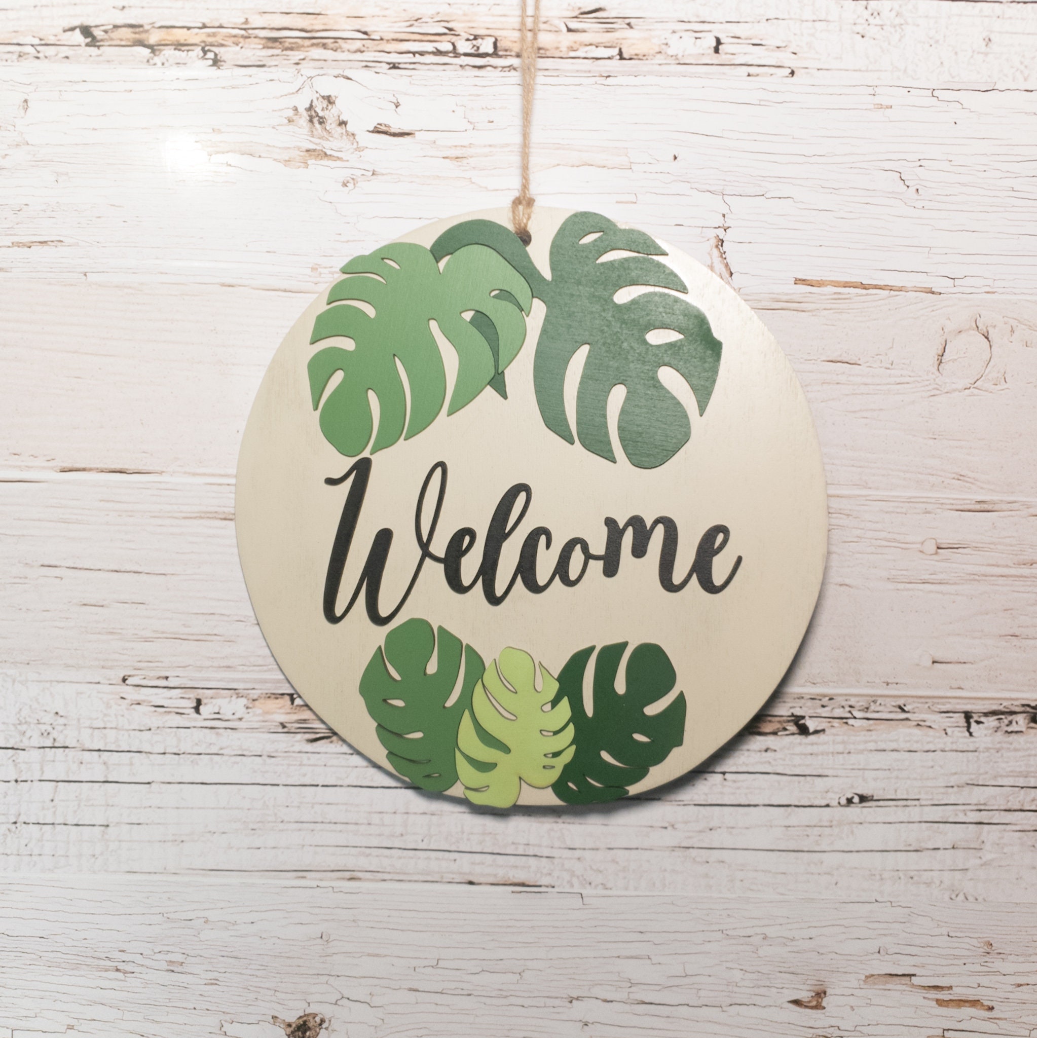Monstera Welcome Sign Tropical Door Hanger 3D Dimensional - Etsy
