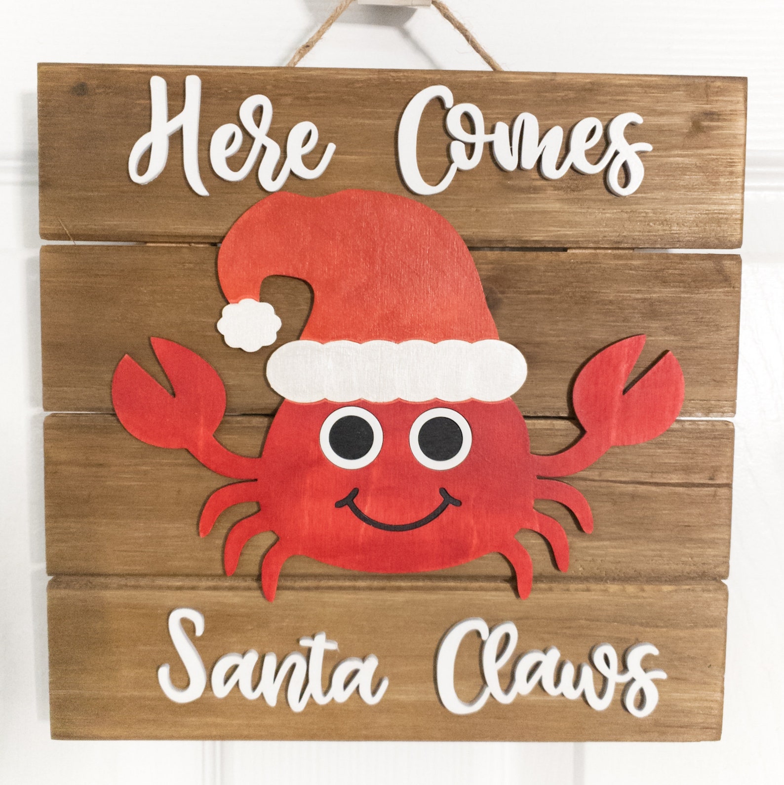 Santa Claws Crab Sign: Coastal Christmas Wood Plank Wall Art - Etsy