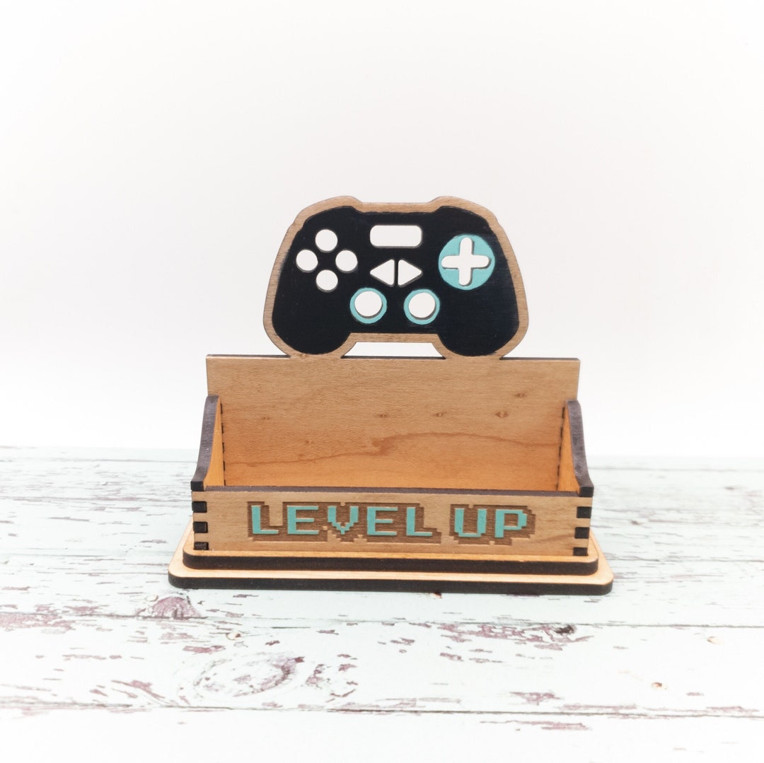 Video Game Controller Business Card Holder: Birch Wood Desk Organizer ...