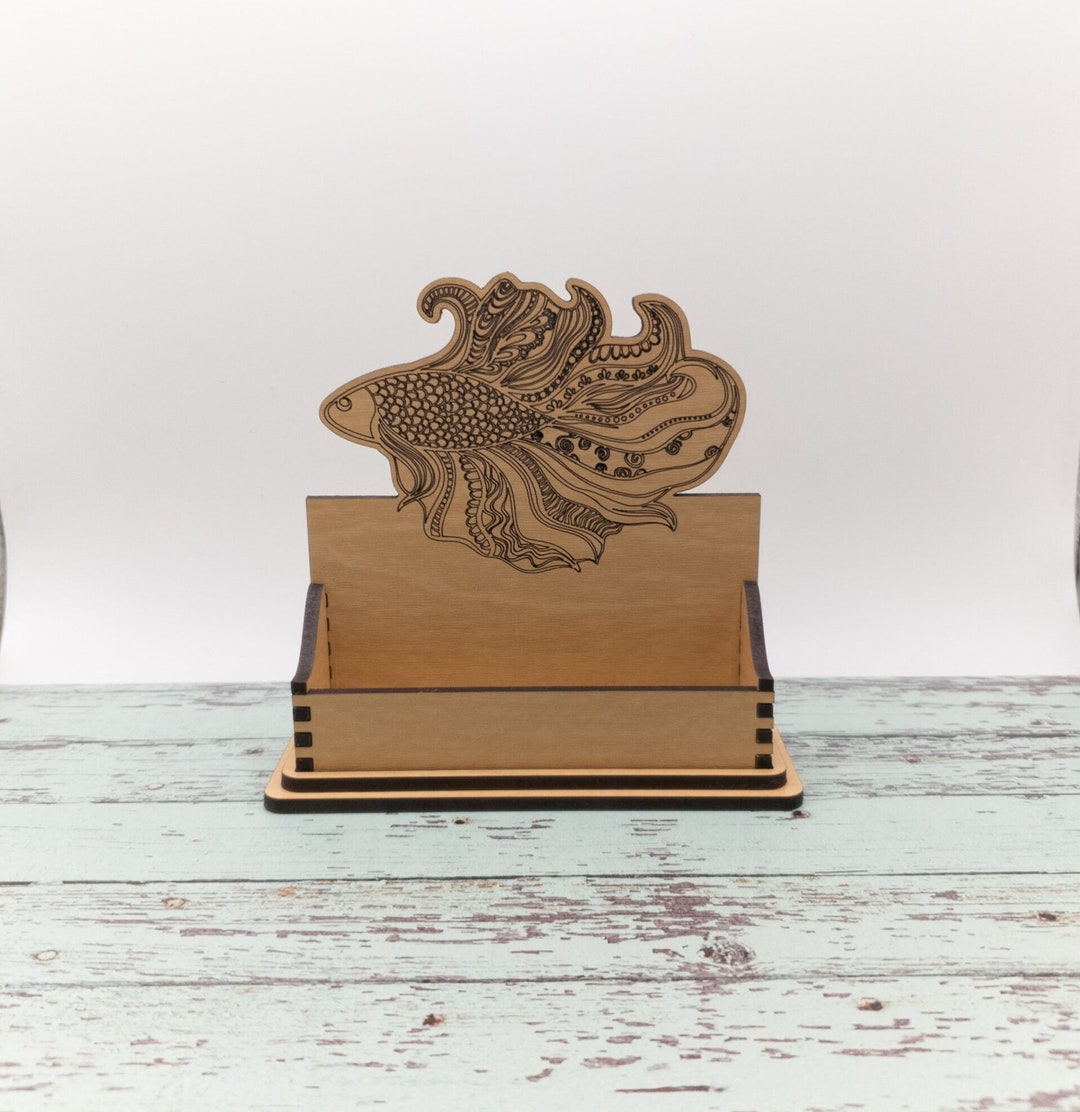 Engraved Koi Fish Business Card Holder: Ecobirch Wood Desk Decor - Etsy