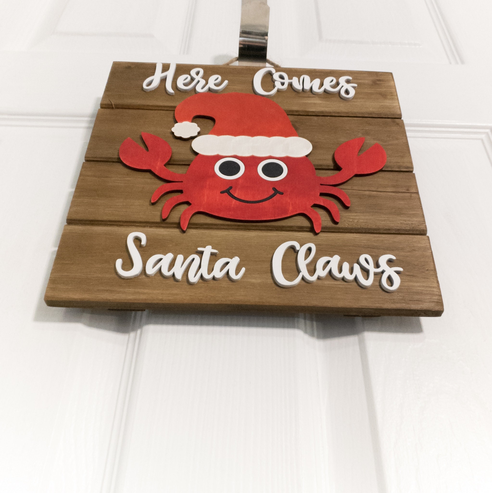 Santa Claws Crab Sign: Coastal Christmas Wood Plank Wall Art - Etsy